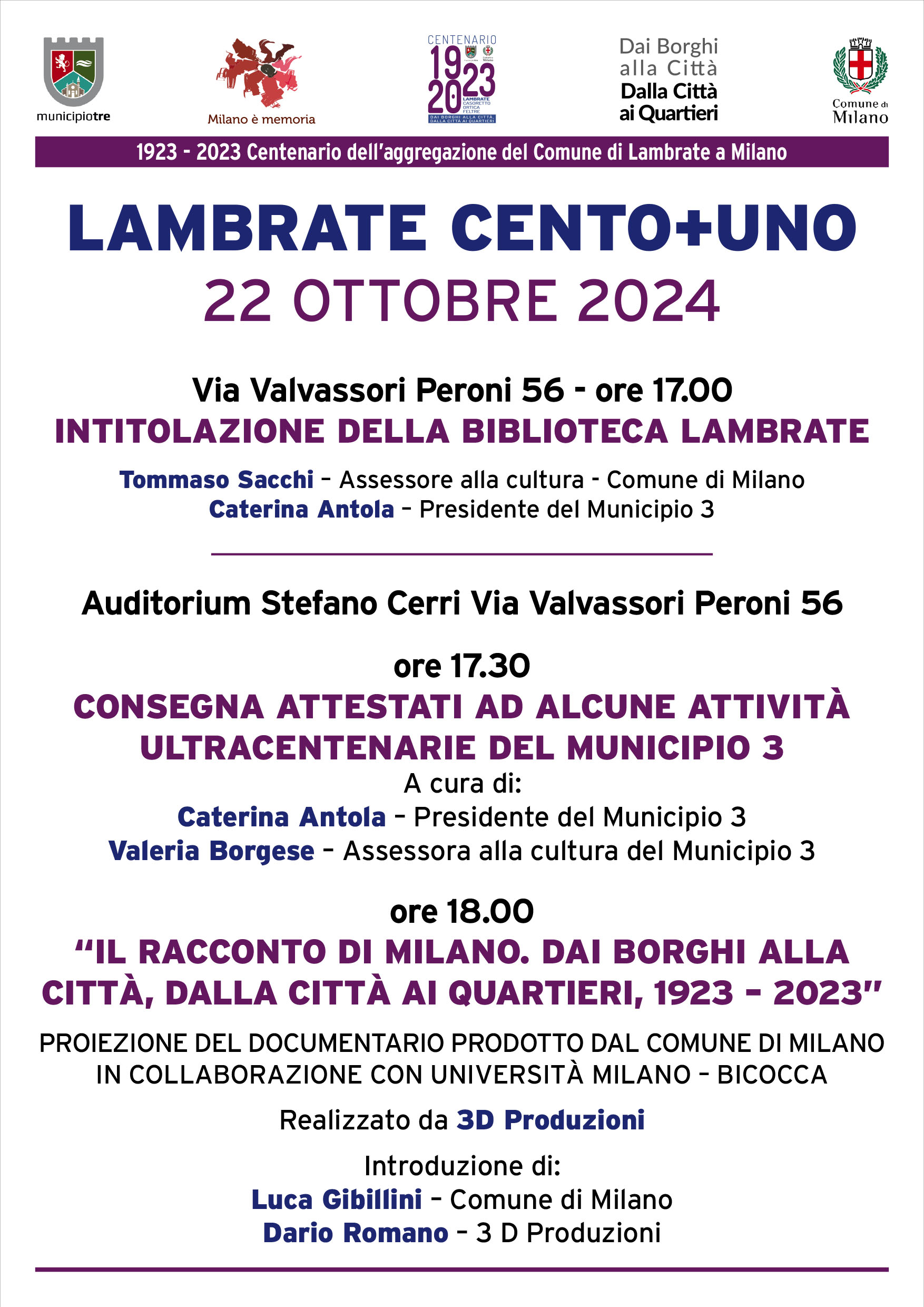 LAMBRATE CENTO+UNO - Milano Memoria - Comune di Milano